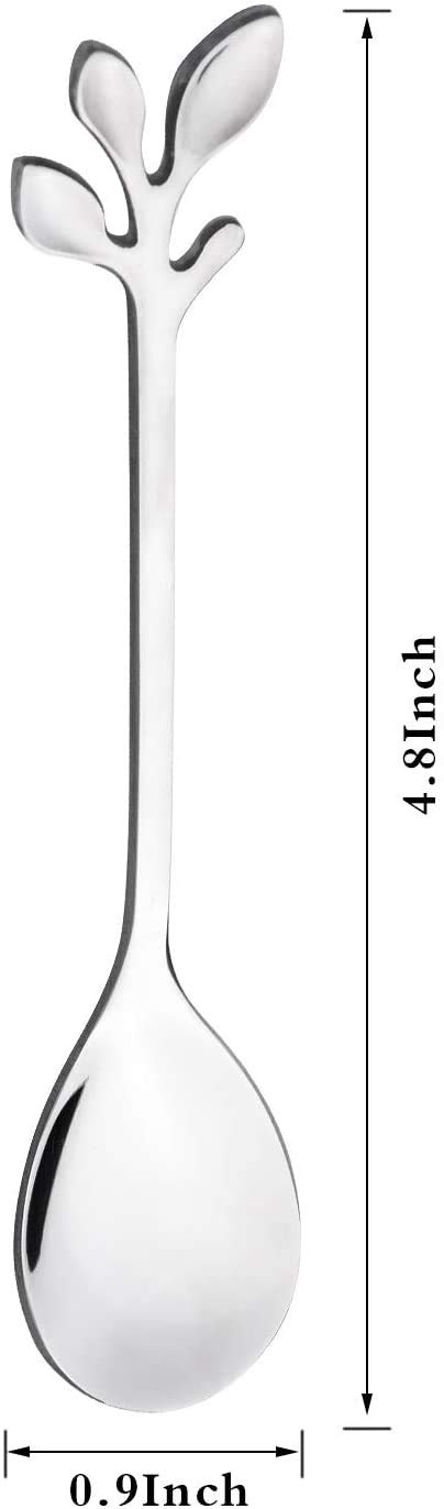 Stainless Steel Leaf Coffee Spoon, SZBAIDEKJ 10 Pcs Creative Tableware Dessert Spoons, Stirring, Mixing, Sugar, Stir, Ice Cream Teaspoon Set (Silver)