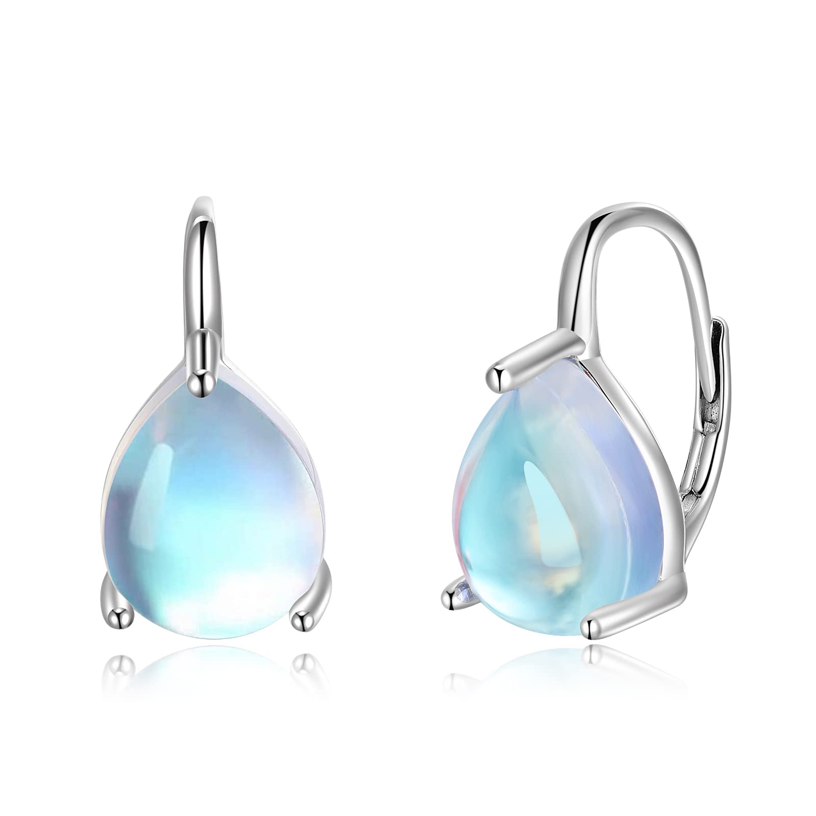SHEAISRS Teardrop Moonstone Leverback Earrings 925 Sterling Silver Moonstone Earrings for Women Birthday