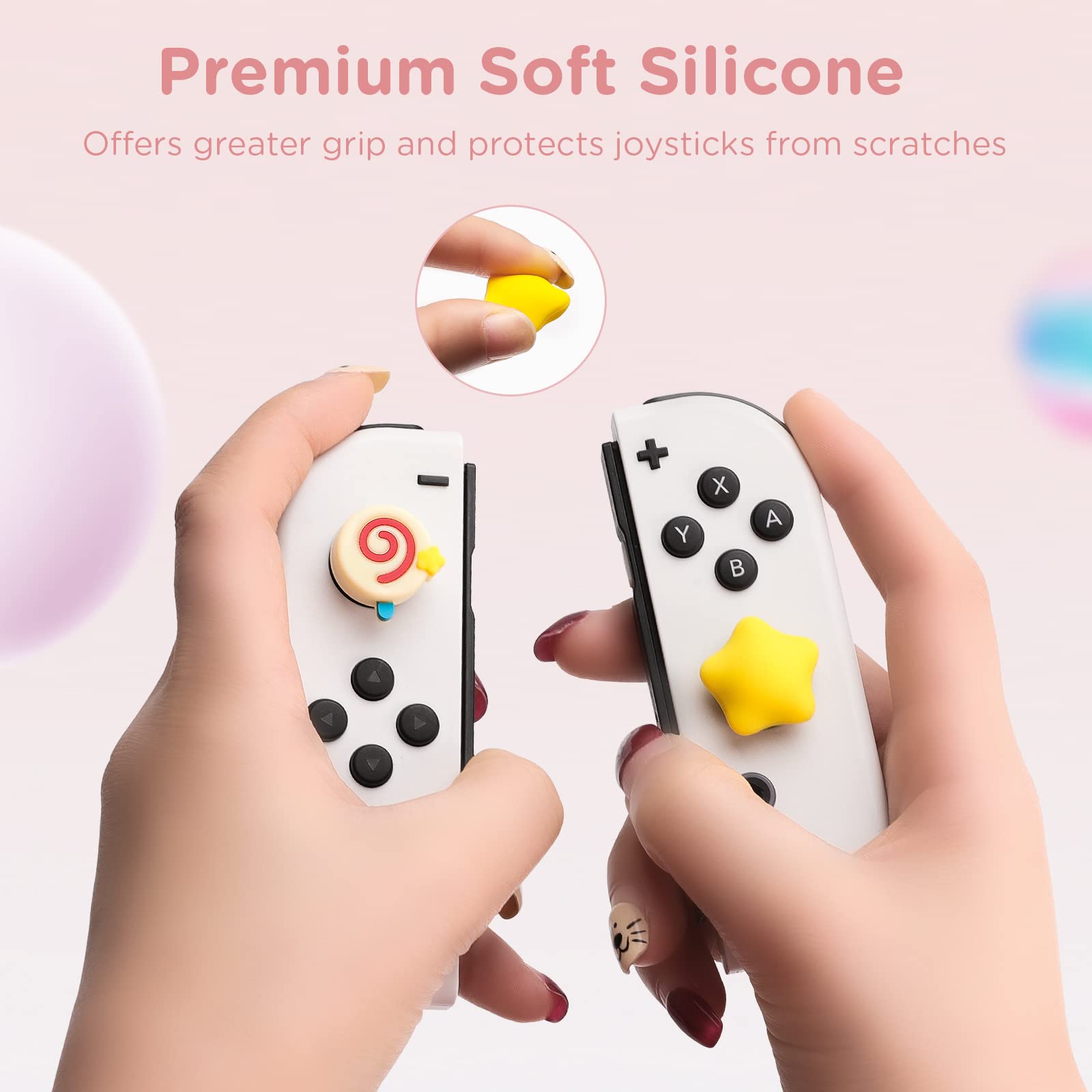 TiMOVO Cute Silicone Joycon Thumb Grip Caps, Joystick Cover Caps Soft Anti-Slip Thumbstick Cover 4pcs Compatible with Nintendo Switch OLED/Switch/Switch lite - Star Lollipop