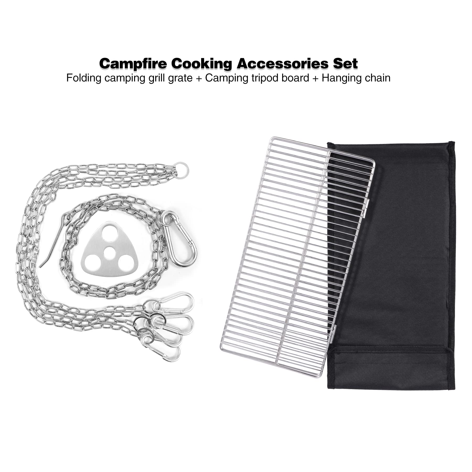 REDCAMP Camping Tripod Board with Grill Grate, Portable Campfire Accessories with Adjustable Chain for Outdoor Cooking