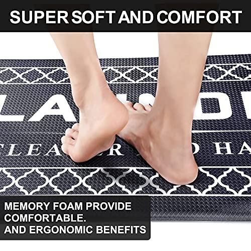 Runner Rug, 17"x59" Laundry Room Rug Memory Foam Cushioned Laundry Rugs and Mats PVC Water Proof Carpet No-Slip Anti Fatigue Floor Mat for Laundry Room,Kitchen(Black)