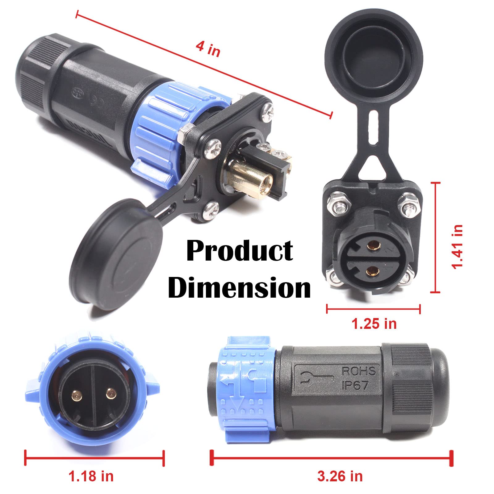 Trolling Motor Plug Receptacle Set, ABPF Marine Boat Power Connector, Waterproof Connector for Motor, 12/24/36/48 Volt Marine Plug for Trolling Motors (Blue,1 Pack)