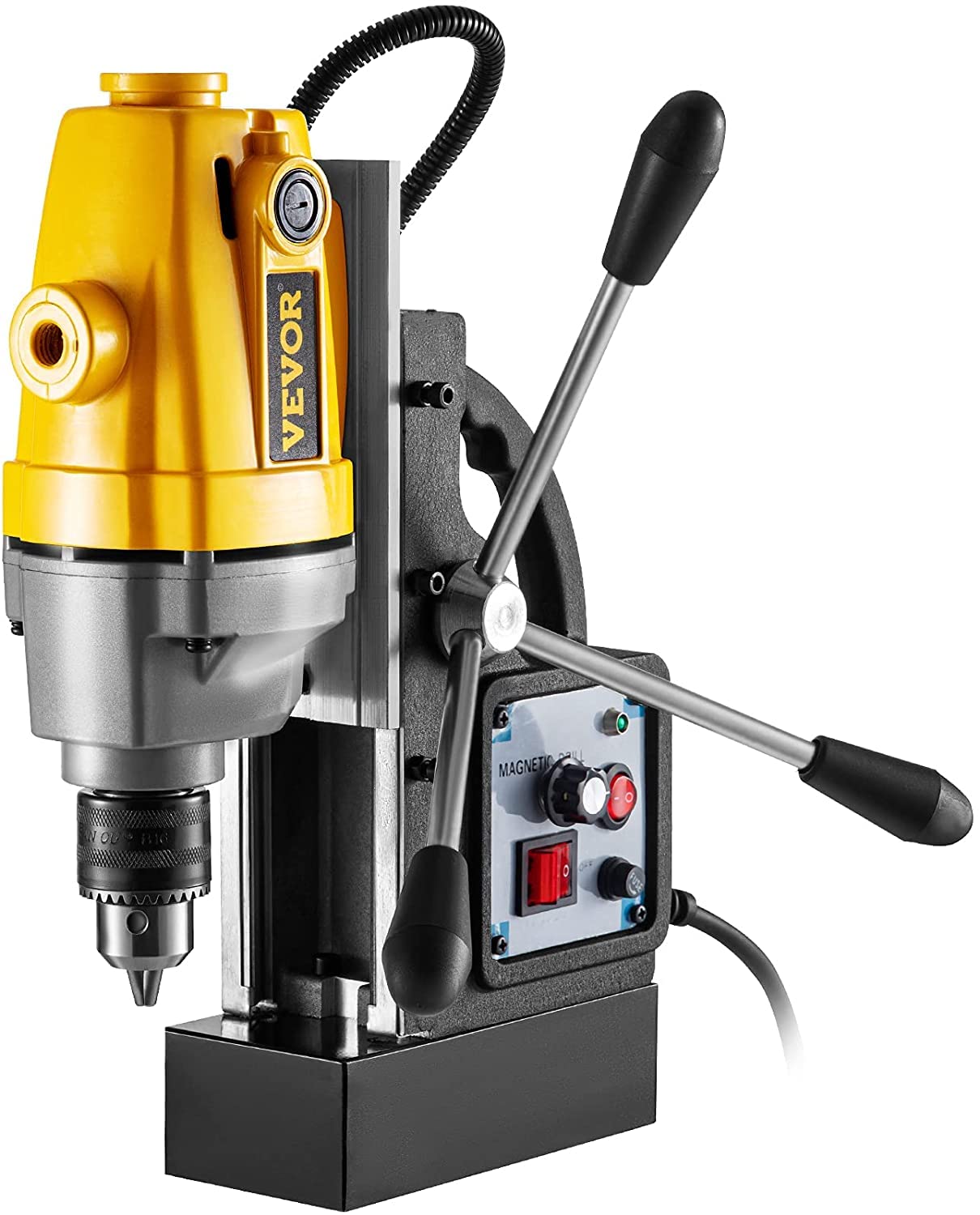 VEVOR Magnetic Drill, 550RPM No-load Speed Electromagnetic Drill Press, 2.16" Depth 1.57" Dia Magnetic Core Drill, 2700LBS Boring Tool Drill Press, w/ 1100W Drill Press, Yellow and Black Drill Machine