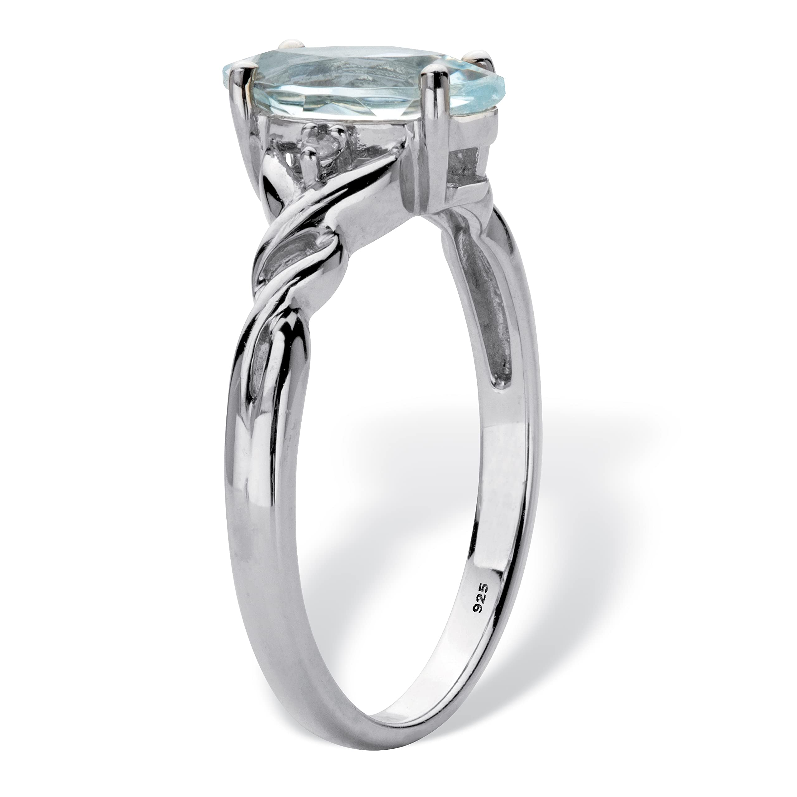 PalmBeach Jewelry Yellow Gold-Plated or Sterling Silver Marquise Cut Genuine Aquamarine and Diamond Accent Ring Size 8