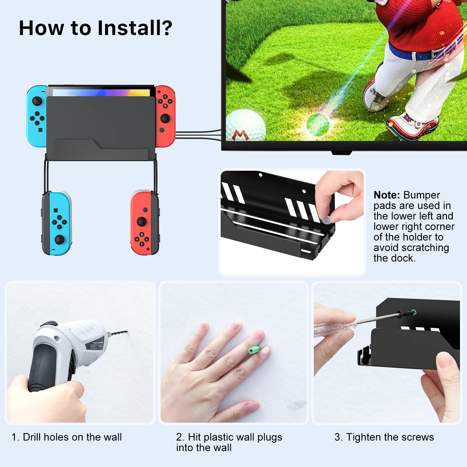 TiMOVO Switch Wall Mount for Nintendo Switch OLED/Switch, Space Saving Metal Wall Mounting Bracket with Hanging Hooks for Joy-Con, Geometric Style Switch Mount on Wall Near or Behind TV, Black