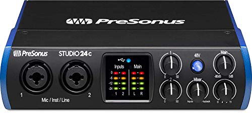 PreSonus Studio 24c 2x2 USB Type-C Audio/MIDI Interface with CR3-X Creative Reference Multimedia Monitors and 1/4β Instrument Cable and Microphone Isolation Shield