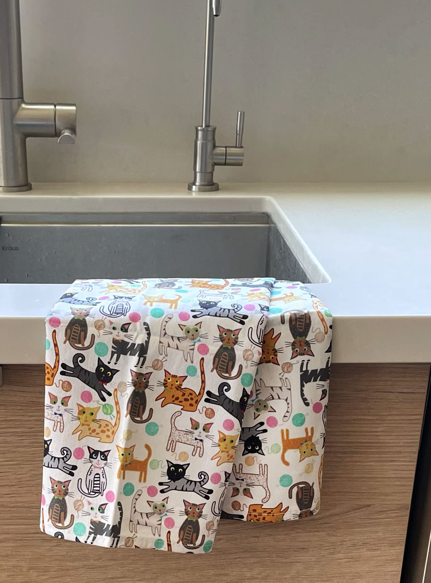 Sunshine Vibes Cat Tea Towels Set of 2 100% Cotton cat Lover Pattern with Hanging Loop; to Tackle All of Your Drying, Wiping and Cleaning Kitchen tasks for cat Lover!