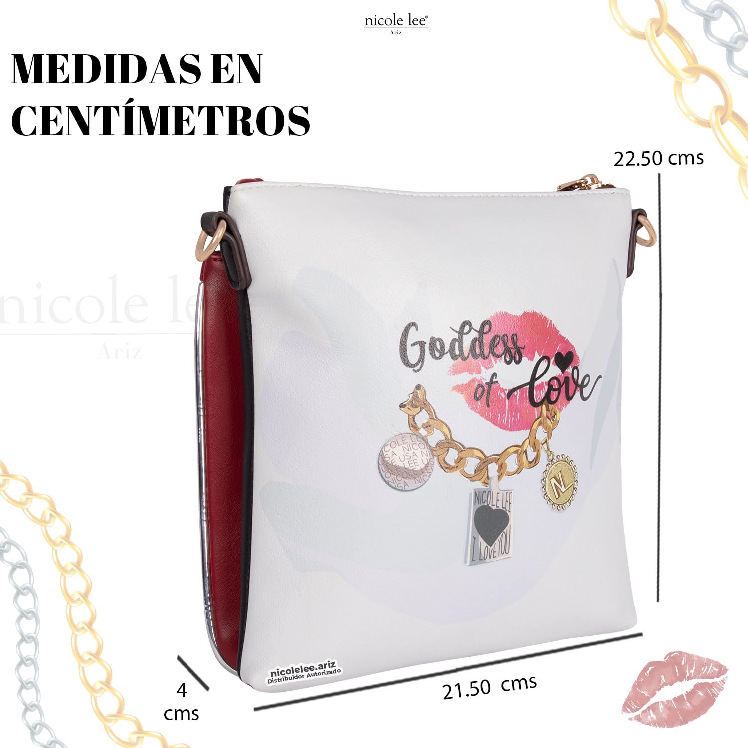 Nicole Lee Goddess of Love Crossbody, Small Vegan Leather Embellished Shoulder Bag with Multiple Compartments