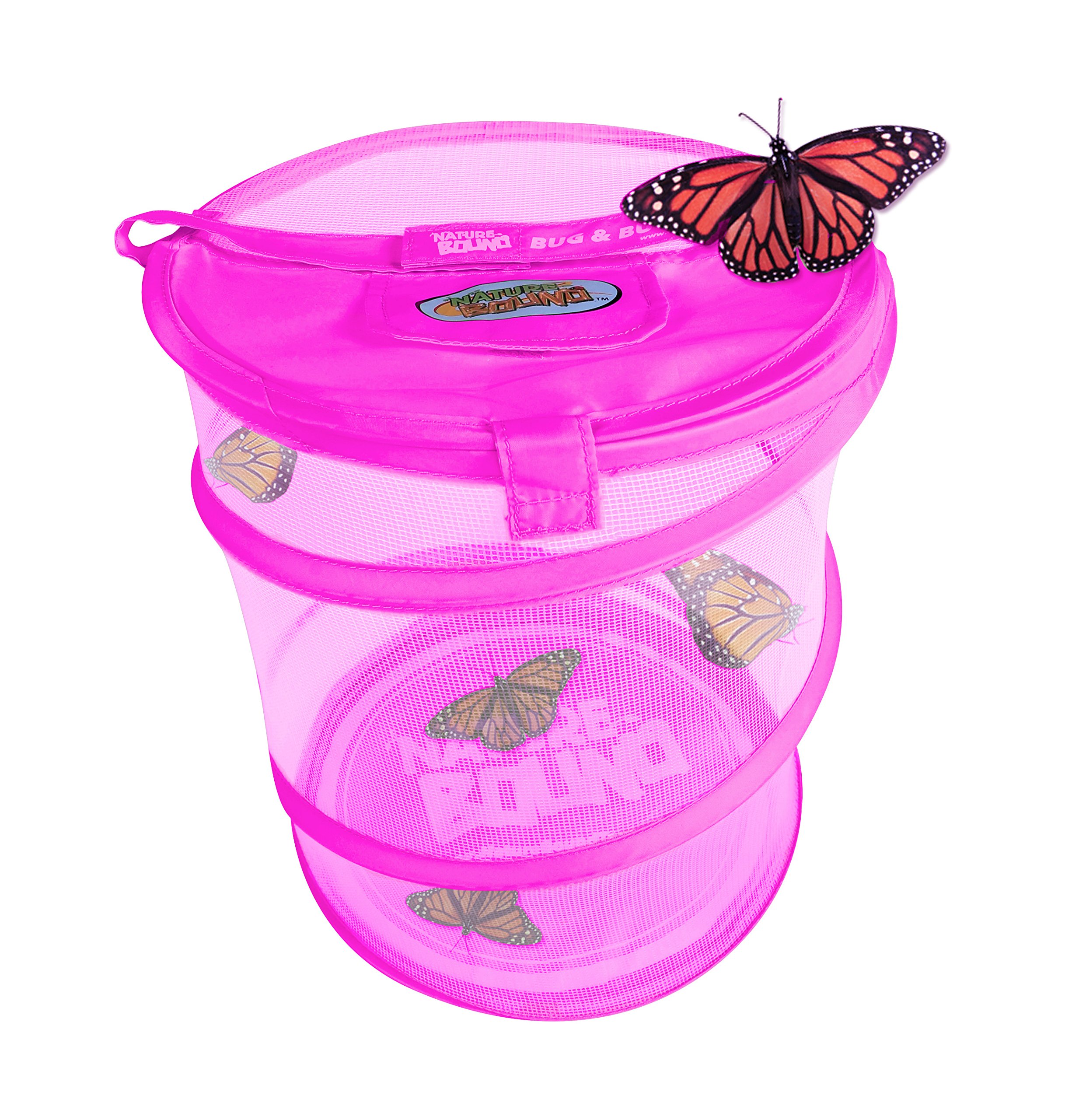 Nature Bound Butterfly Growing Habitat Kit - with Voucher to Redeem Live Caterpillars for Home or School Use - Pink Pop-Up Cage 12-Inches Tall