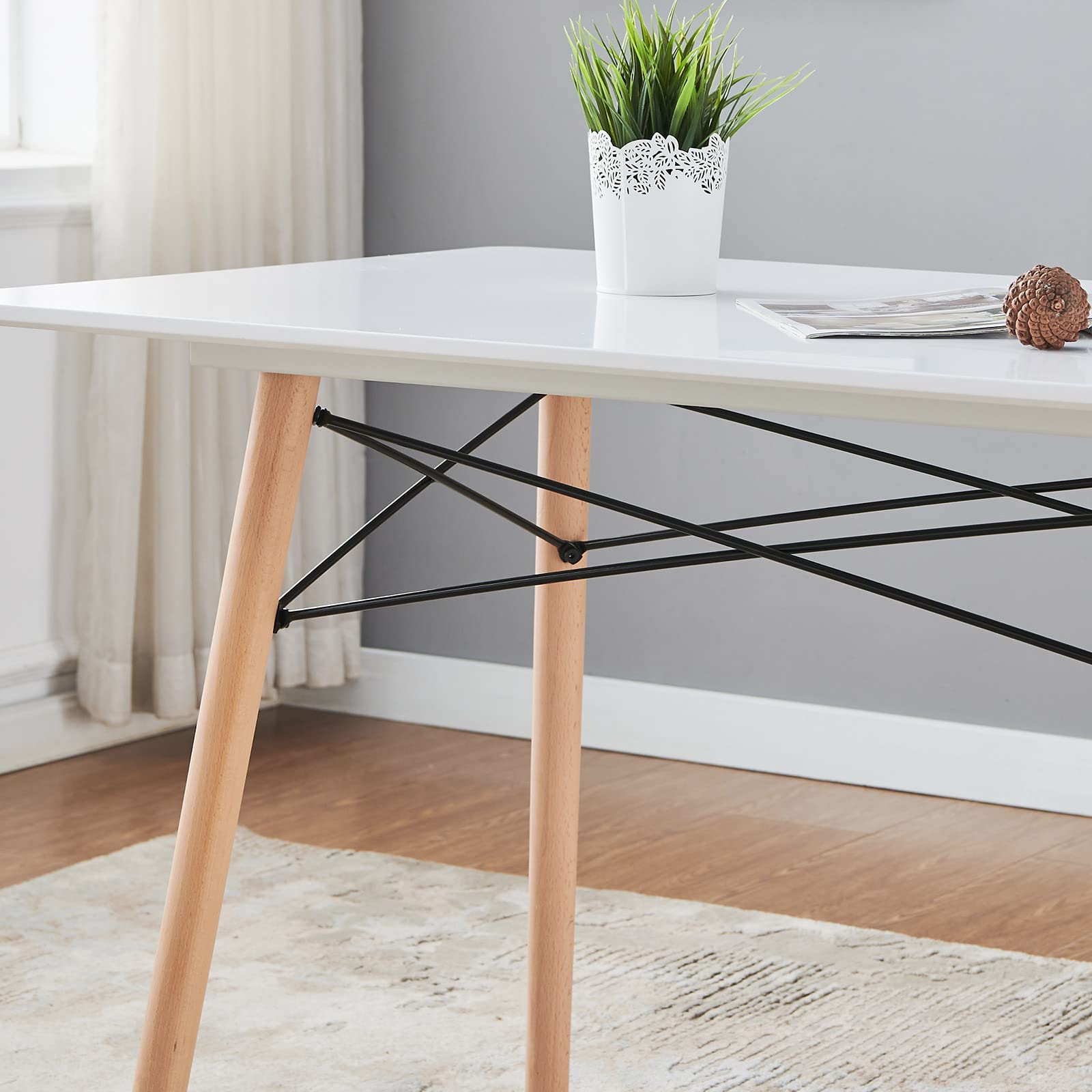 Modern Dining Kitchen Table 43.3"x27.5" Mid Century Dining Room Table with Wood Legs
