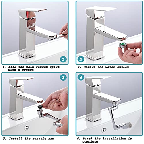 umogy Faucet Extender, Large Angle Rotating Splash Faucet Aerator, Universal 1080 Swivel Robotic Arm Swivel Extension Faucet Aerator, Faucet Extender for Sink with 2 Water Outlet Modes (2pcs)