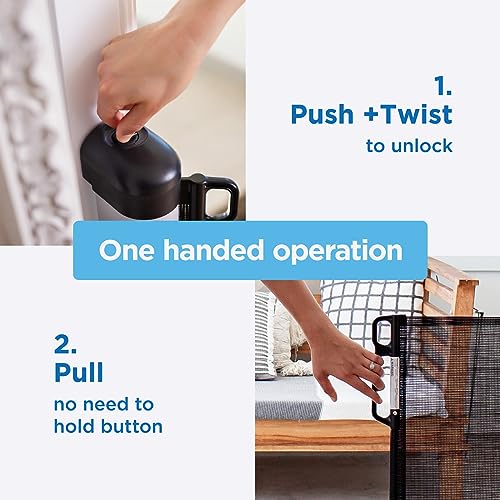 Perma Child Safety Indoor/Outdoor Deluxe Aluminum Retractable Baby Gate 39" Tall Extends to 71" Wide, Black w/Aluminum Casing