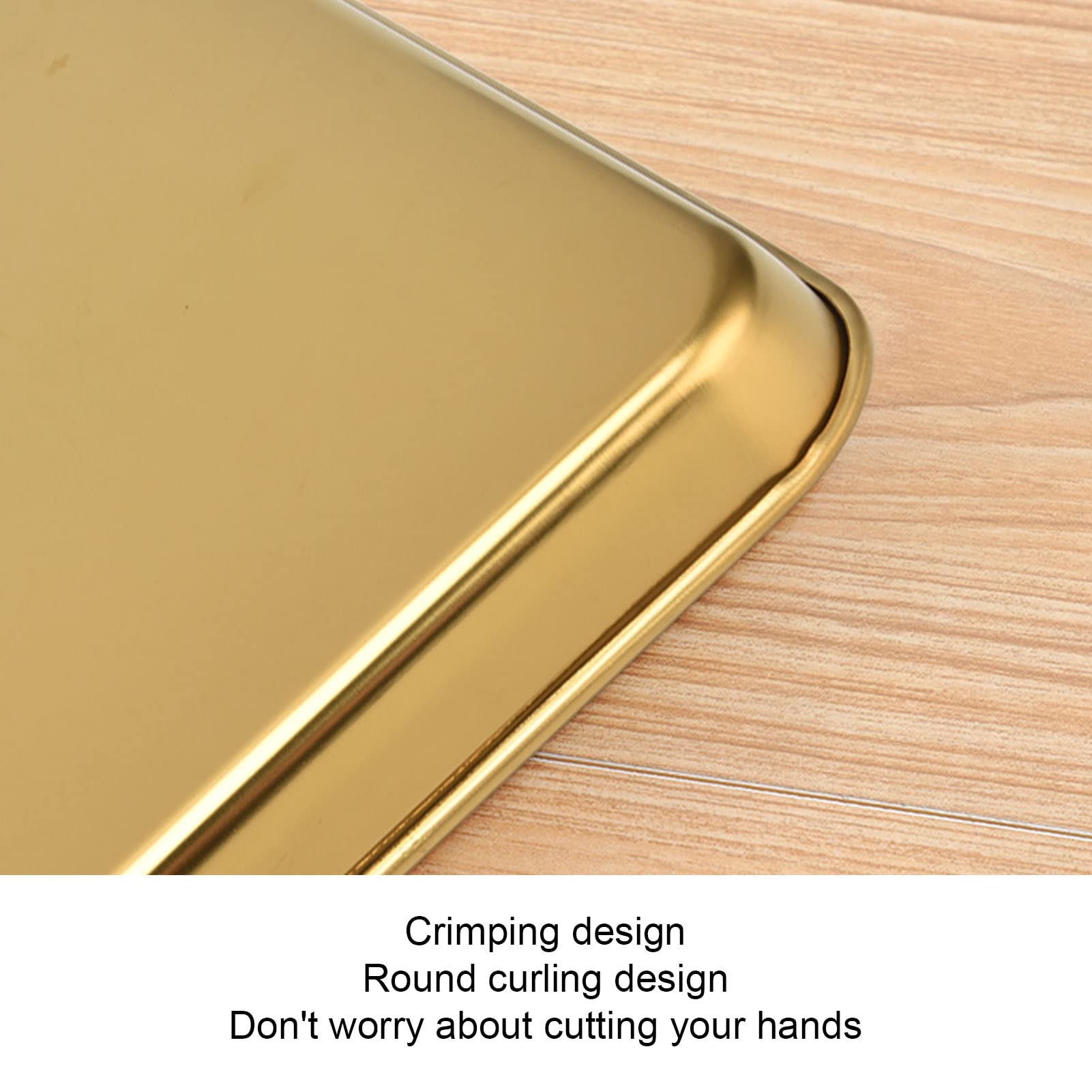 Stainless Steel Food Serving Tray, Rectangular Decorative Mirrored Serveware Platter Bottom Tray for Flat Bottom Plate Restaurant Home Golden Flat Gold
