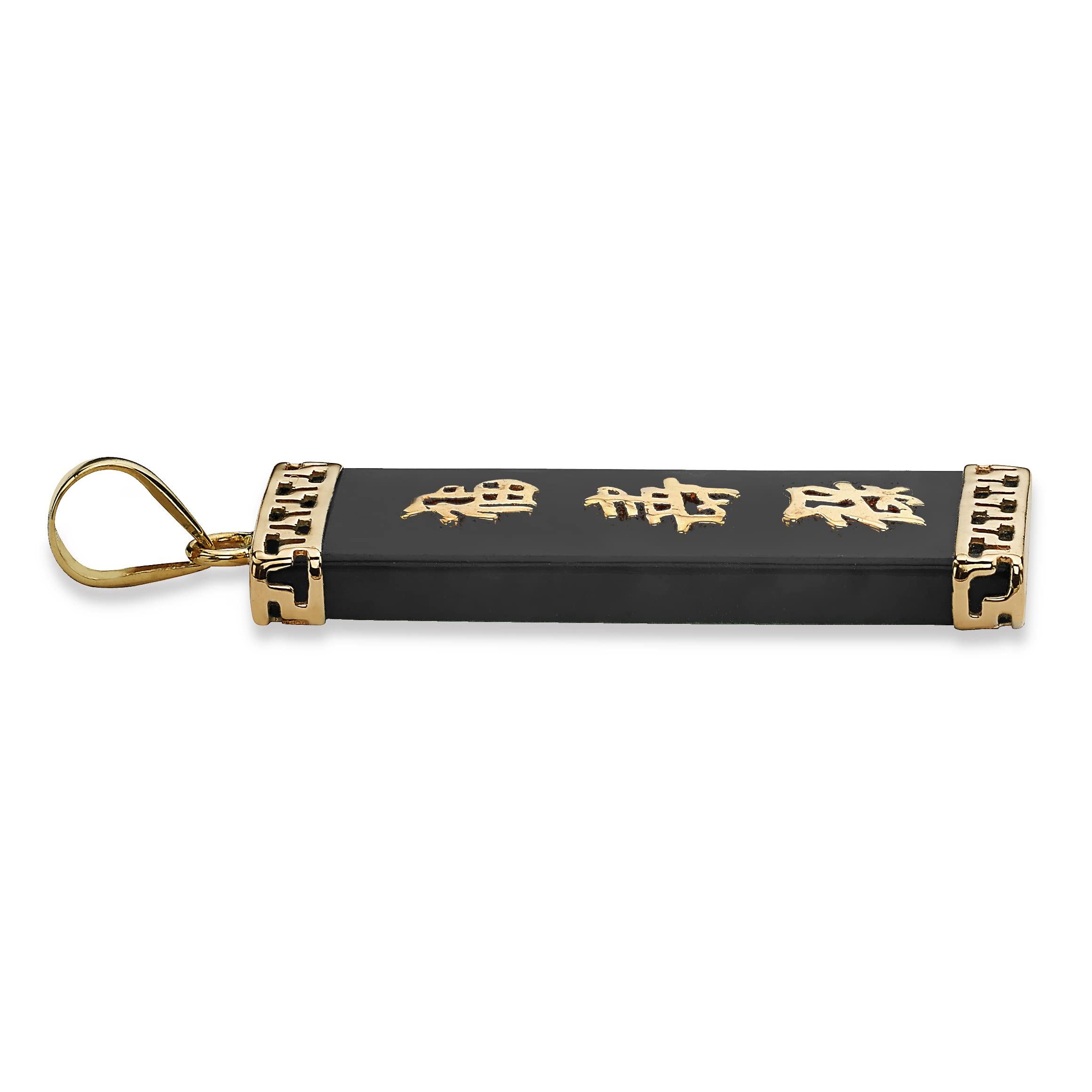 PalmBeach Yellow Gold-plated Sterling Silver Emerald Cut Genuine Black Jade "Good Luck Long Life Prosperity" Pendant (36mm)