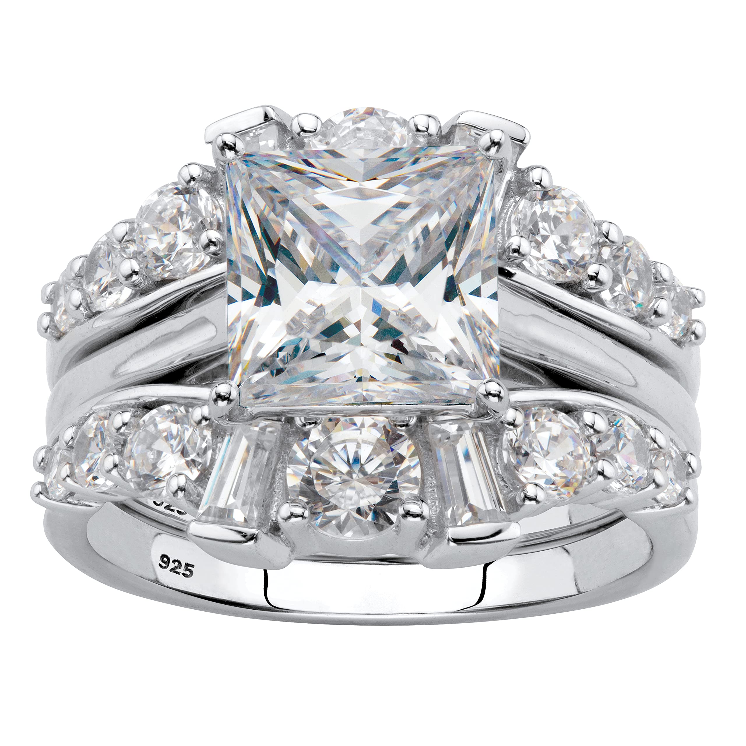 PalmBeach Platinum-plated Sterling Silver Princess Cut Cubic Zirconia Jacket Bridal Ring Set Sizes 6-10 Size 7