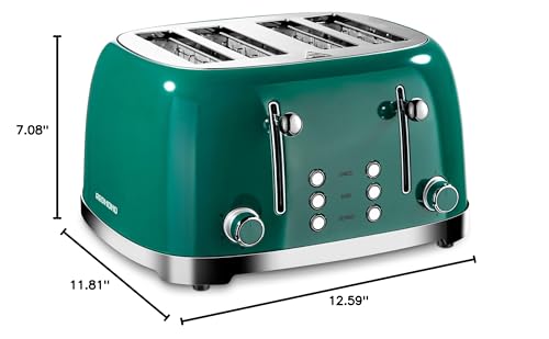REDMOND 4 Slice Toaster Retro Stainless Steel Toasters with Bagel Defrost Cancel Function, 6 Browning Settings, Green, ST033