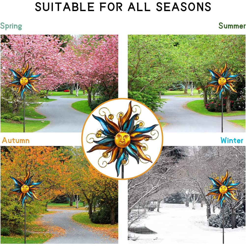 VEWOGARDEN Garden Solar Wind Spinner, Sun Outdoor Metal Wind Sculpture Yard Art Decor for Patio, Lawn & Garden