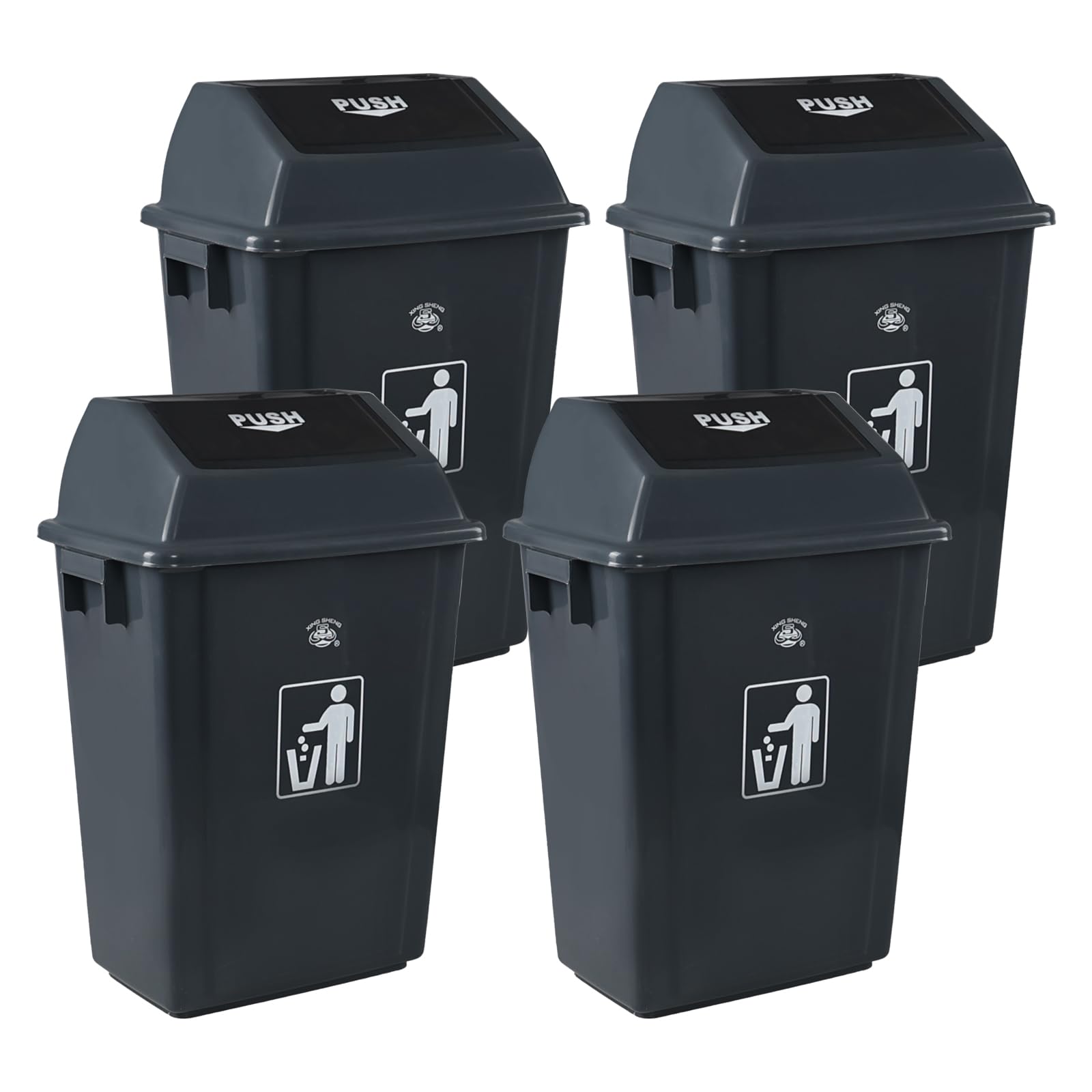 Xowine 15 Gallon Kitchen Swing Top Garbage Can, 4-Pack Plastic Swing Top Lid Trash Can, Gray
