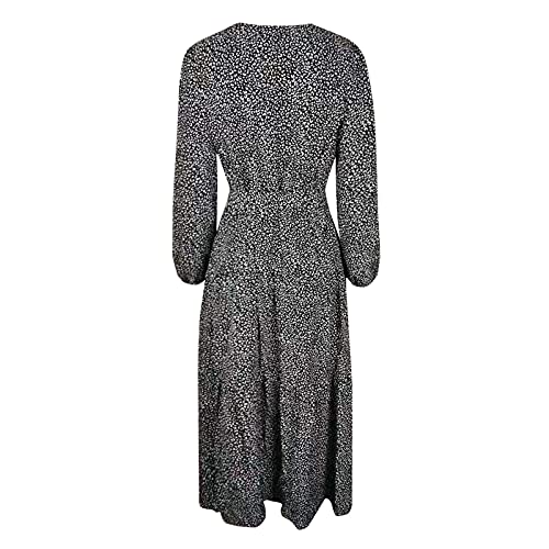 Pinkpaopao Long Swing Dress for Women Pattern Printed Elegant Patchwork Ankle-Length Dress Deep V Neck High Waist Dress