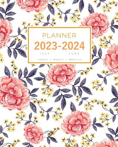 Planner July 2023-2024 June: 8x10 Large Notebook Organizer with Hourly Time Slots | Vintage Leaf Flower Design White