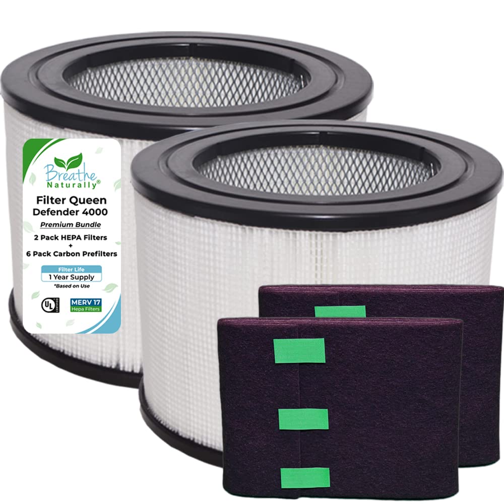 Replacement Hepa Filters + 6 Carbon Filters for Filter Queen Defender 4000 Series Air Purifiers (2 Hepa : 6 Carbon)