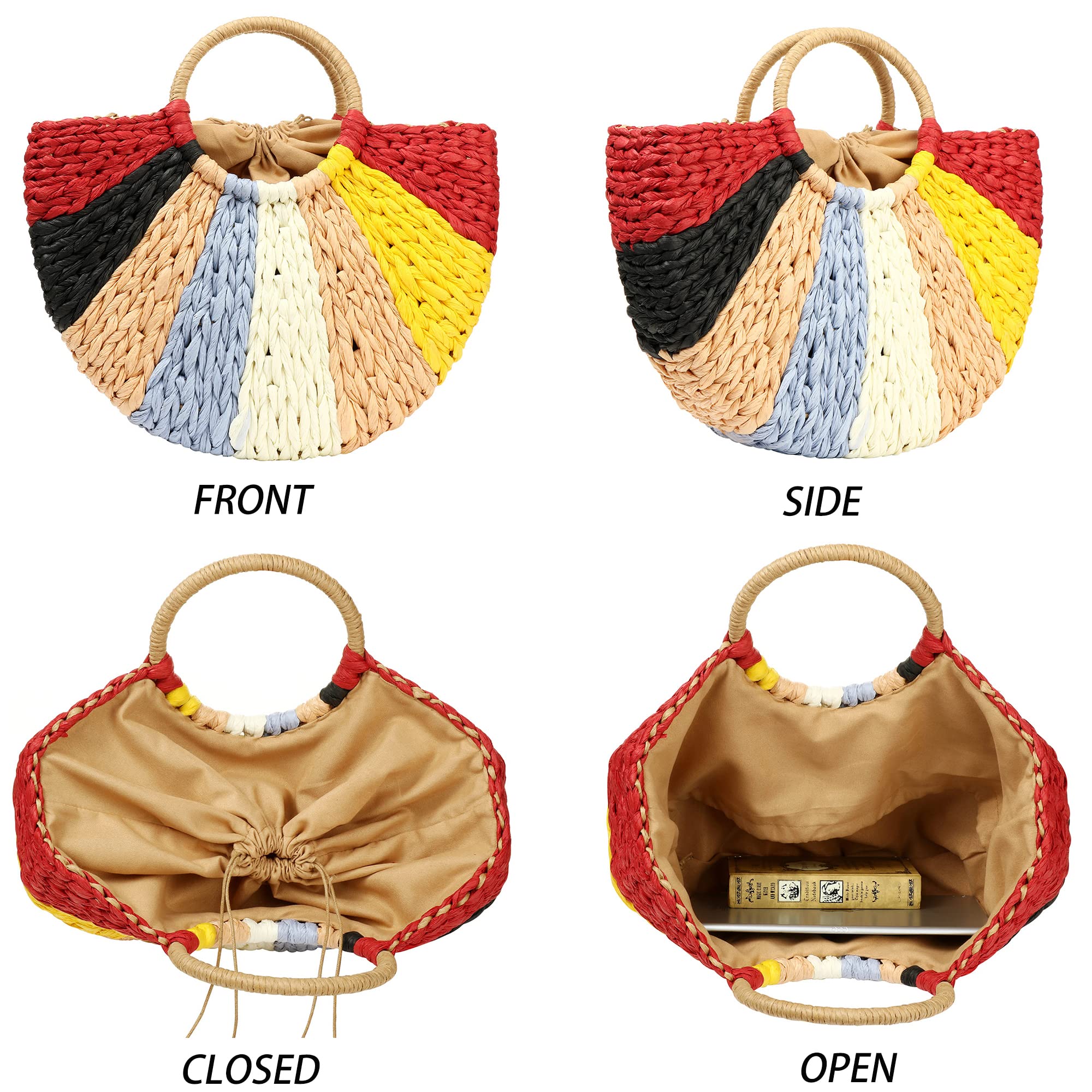Summer Rattan Bag for Women Hand-woven Beach Top-handle Handbag Straw Rattan Tote Bags