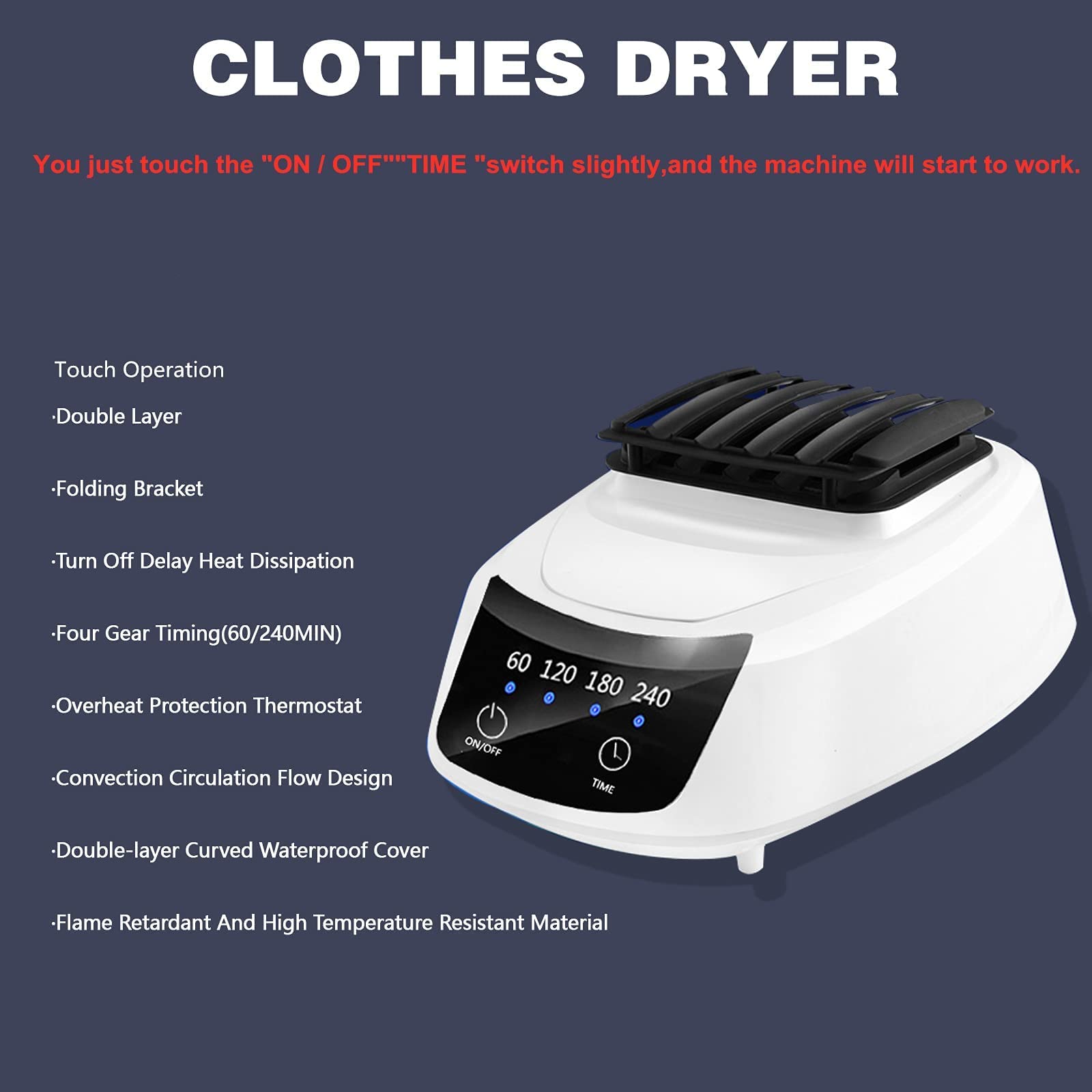 Portable Foldable Clothes Dryer Electric Drying Rack with Heater Low Noise Touch Screen for Home,RV,Student Dorm and Apartment Indoor
