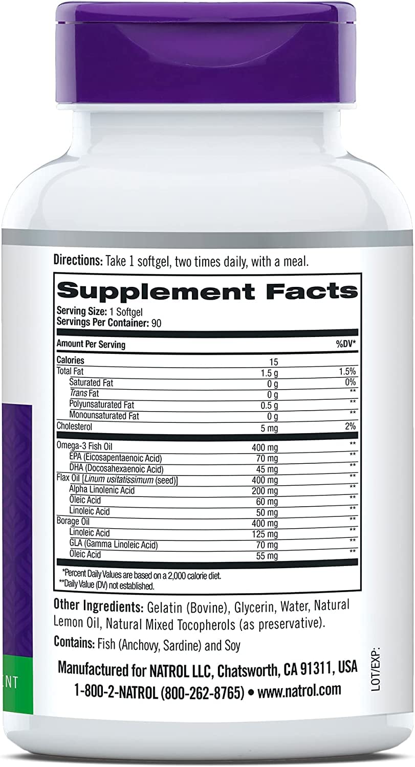 Natrol Omega-3-6-9 Complex with Flax and Borage, 90 Softgels (Pack of 2)