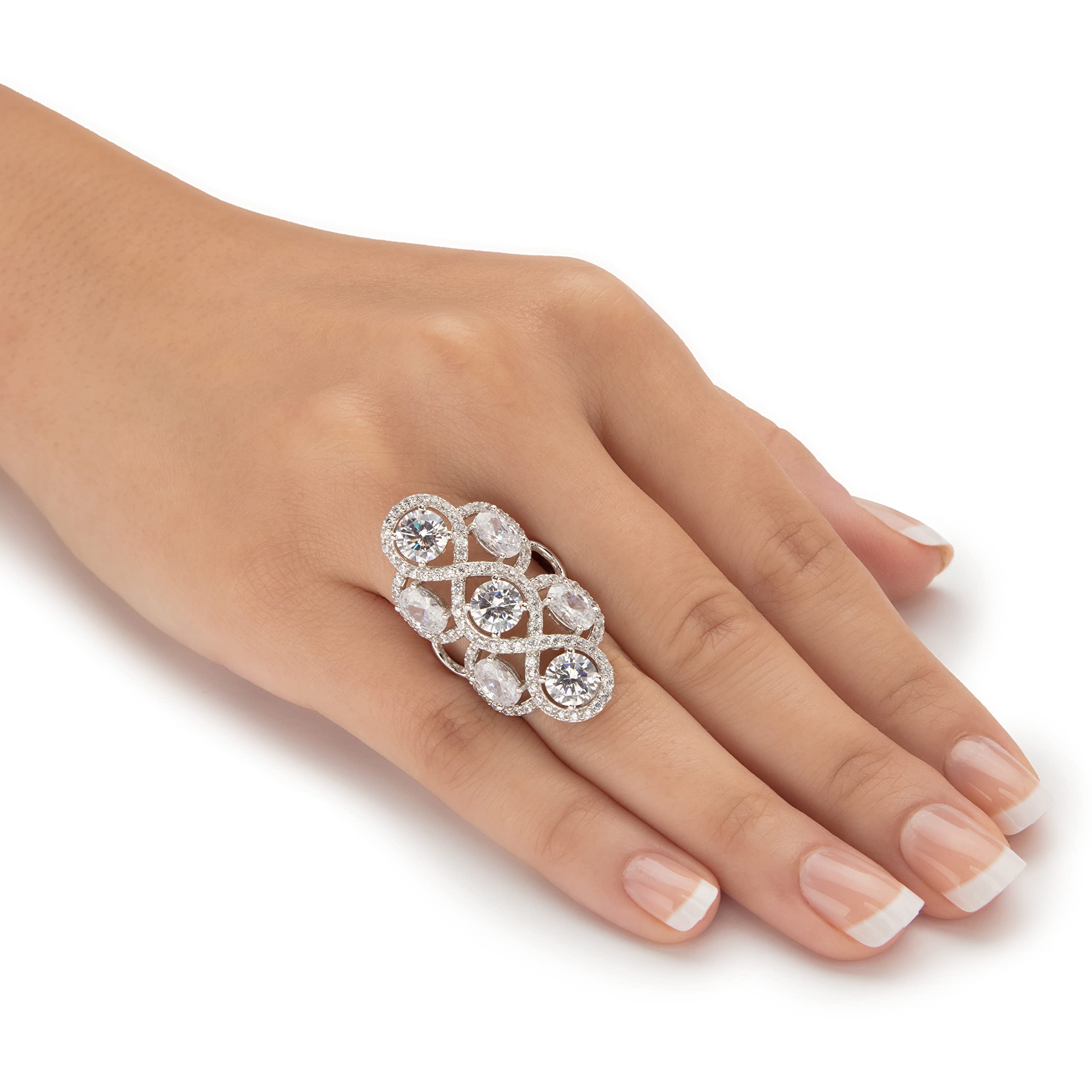 PalmBeach Sterling Silver Oval Cut Cubic Zirconia Simulated Infinity Halo Scroll Ring Sizes 6-8 Size 6