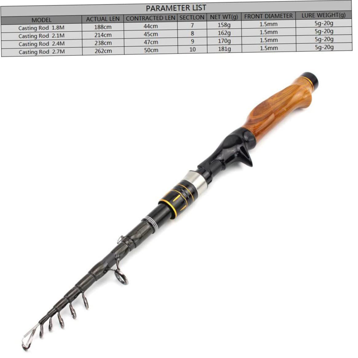 Telescopic Fishing Rod Carbon Casting Rod Carbon Fiber Portable Telescopic Fishing Pole 1.8m