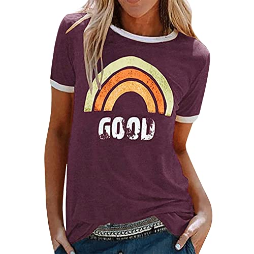 Womens Pattern Printed Vintage T Shirt Loose Sexy Tops Classic Basic T Shirt Workout Tops Graphic Tees Purple