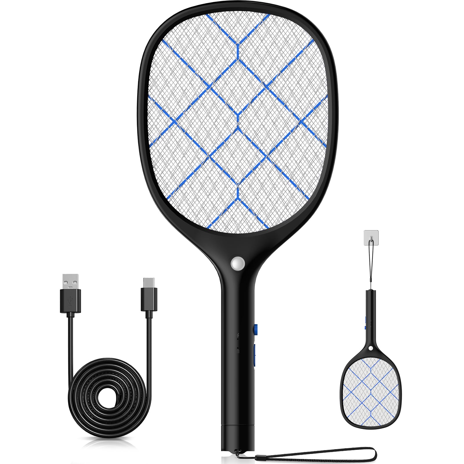 YISSVIC Electric Fly Swatter Bug Zapper Racket Rechargeable Mosquito Killer with LED Light for Indoor Home Office Backyard Patio Camping (Black)