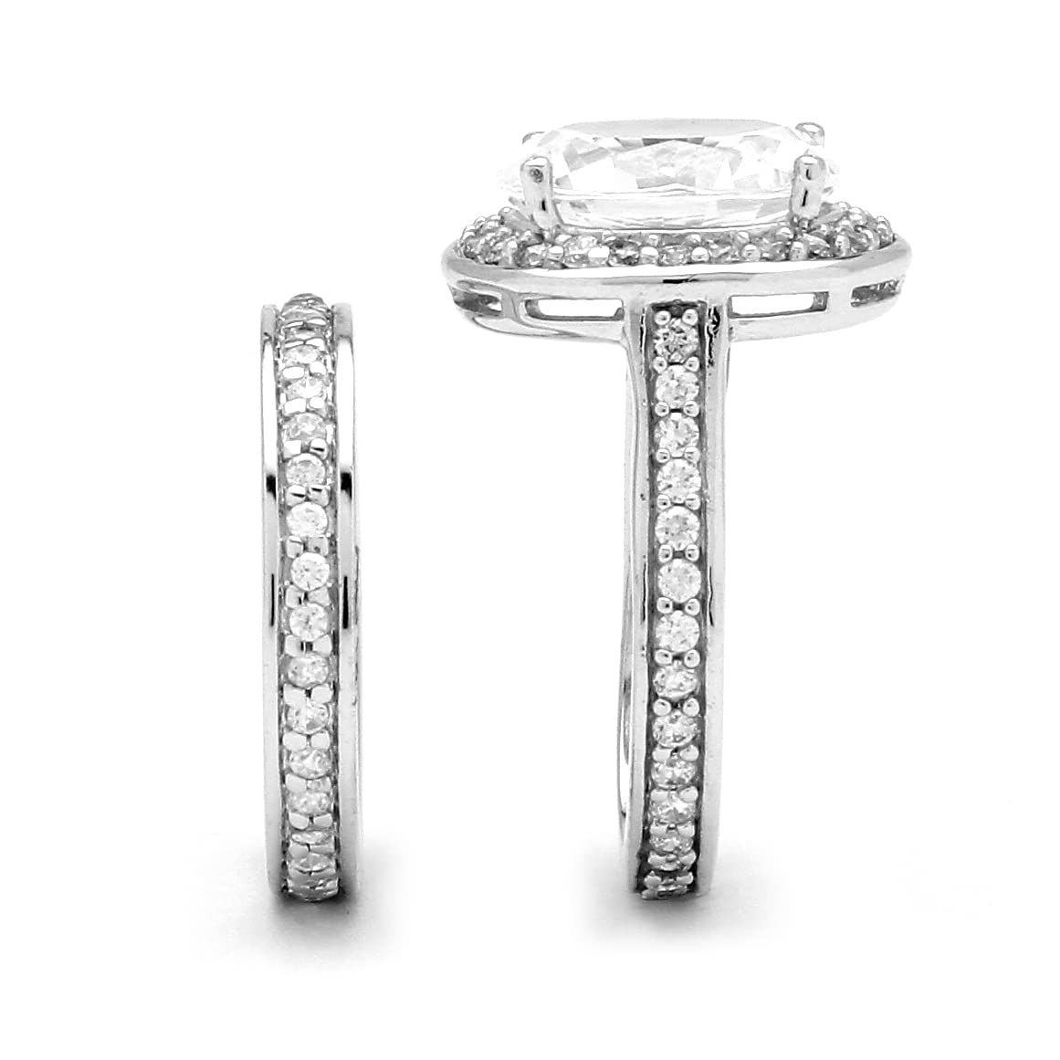 PalmBeach Yellow Gold-Plated or Platinum-Plated Sterling Silver Oval Cut Cubic Zirconia 2 Piece Halo Eternity Bridal Ring Set Size 8