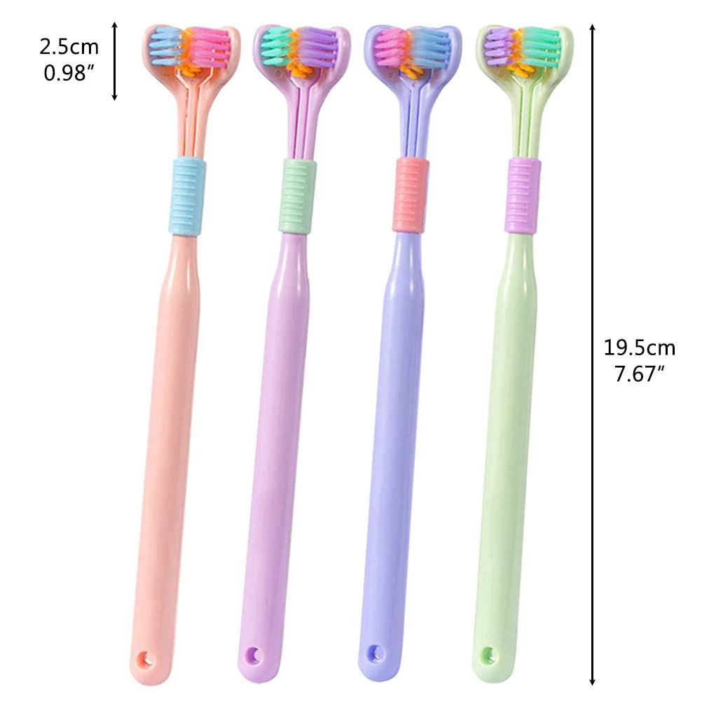 YQkoop 3-Sided Toothbrush, Soft Bristle Toothbrush with Tongue Scraper, Travel Toothbrush for Complete Teeth and Gum Care for Adults