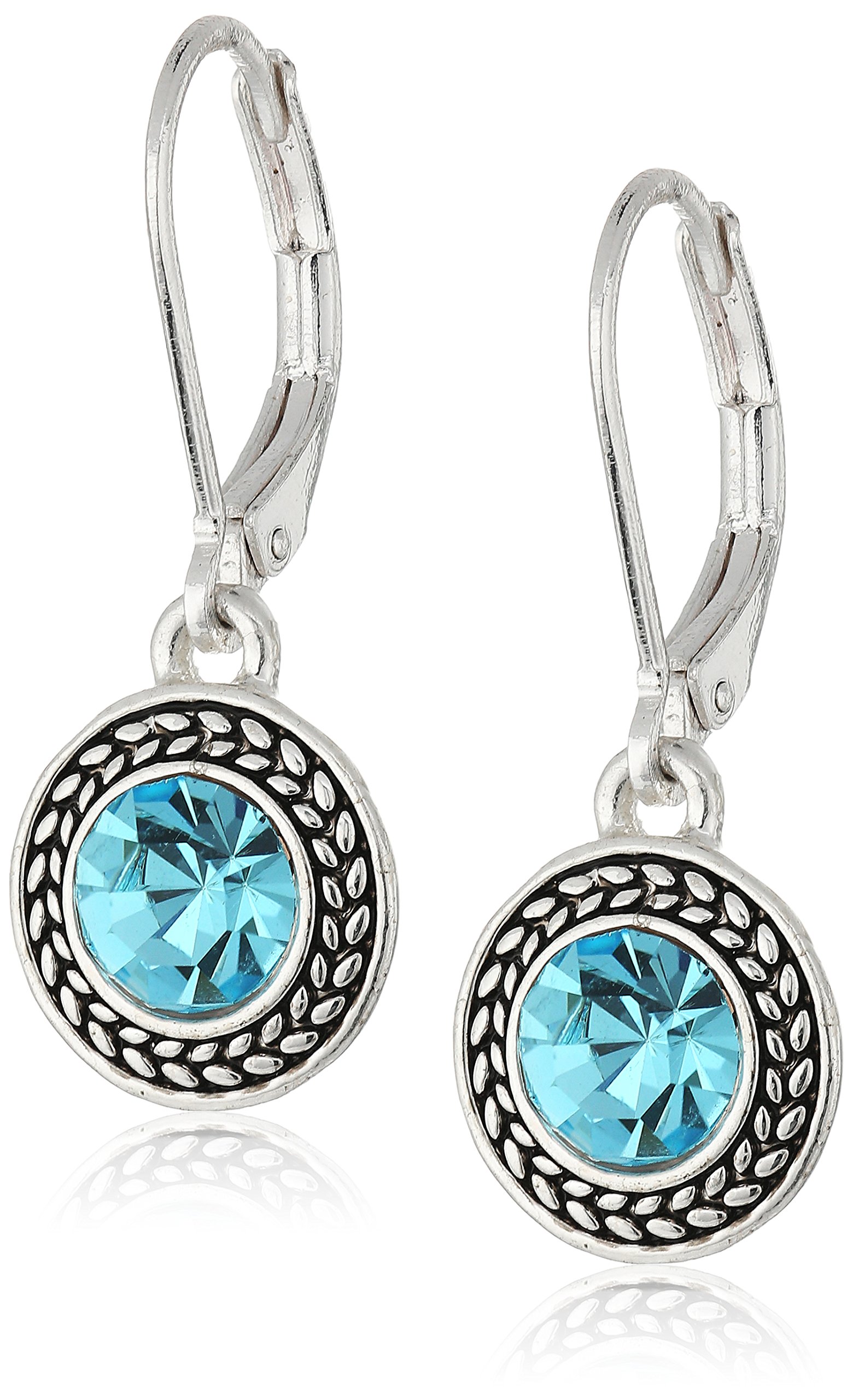 Napier "Classics" Silver-Tone and Aqua Crystal Drop Earrings