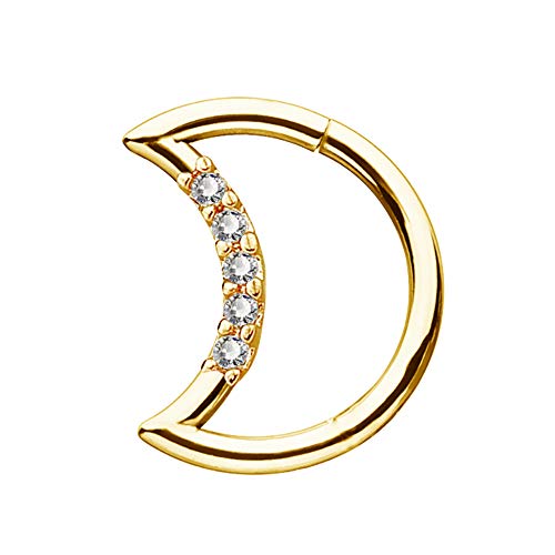 OUFER 16G Daith Earrings 14K Solid Gold Daith Hoop Cubic Zirconia Paved Moon Daith Piercing Jewelry Cartilage Earring Hoop