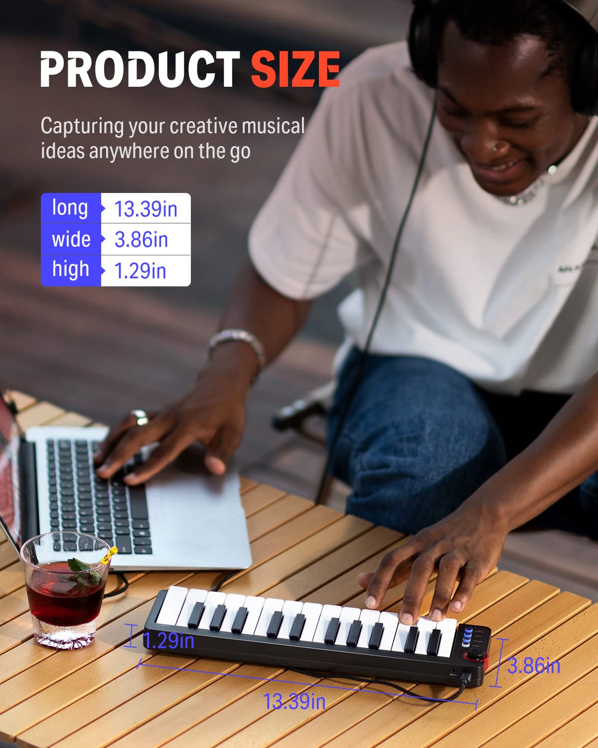 USB MIDI Keyboard Controller 25-Key, Donner N-25 with Velocity-Sensitive Mini Keys & Light-up Rocker and Music Production Software Included, for Mac/PC, Small MIDI Keyboard with 40 Free Courses