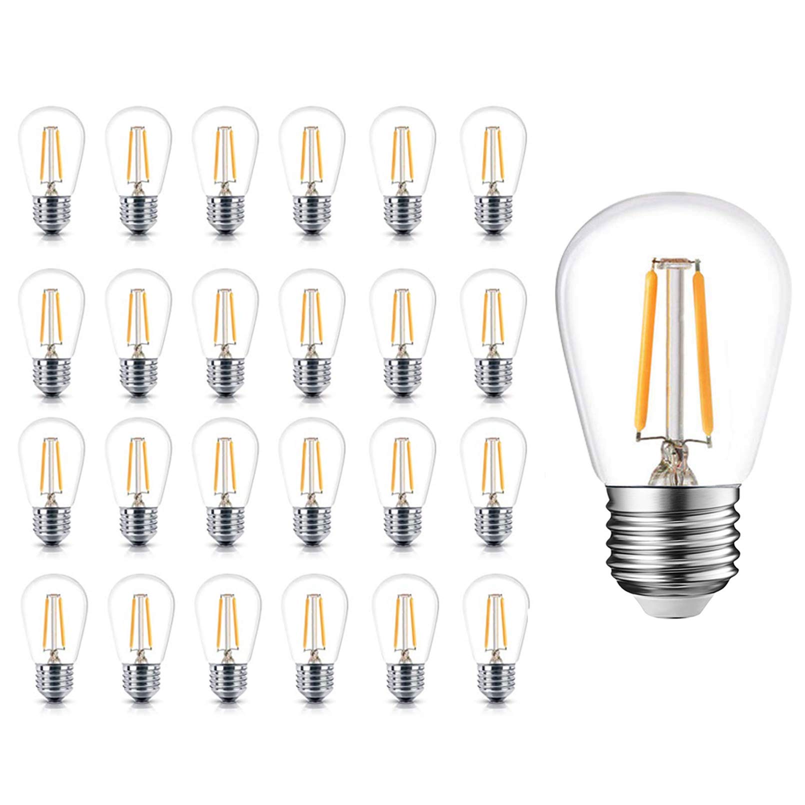 Newpow S14 Led Light Bulbs, 24 Pack Dimmable Edison Glass Bulbs for Waterproof Outdoor String Lights, 1.5W Replacement Incandescent Bulb (11w - 30w), Warm Color 2200k - UL Listed