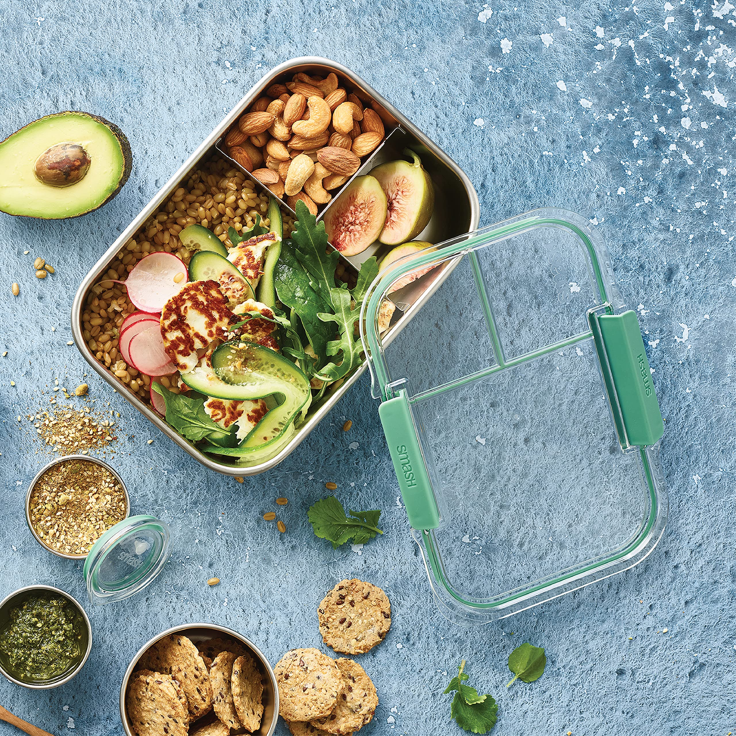 Smash Stainless Steel Bento Lunch Box, 3 Compartments, Sage