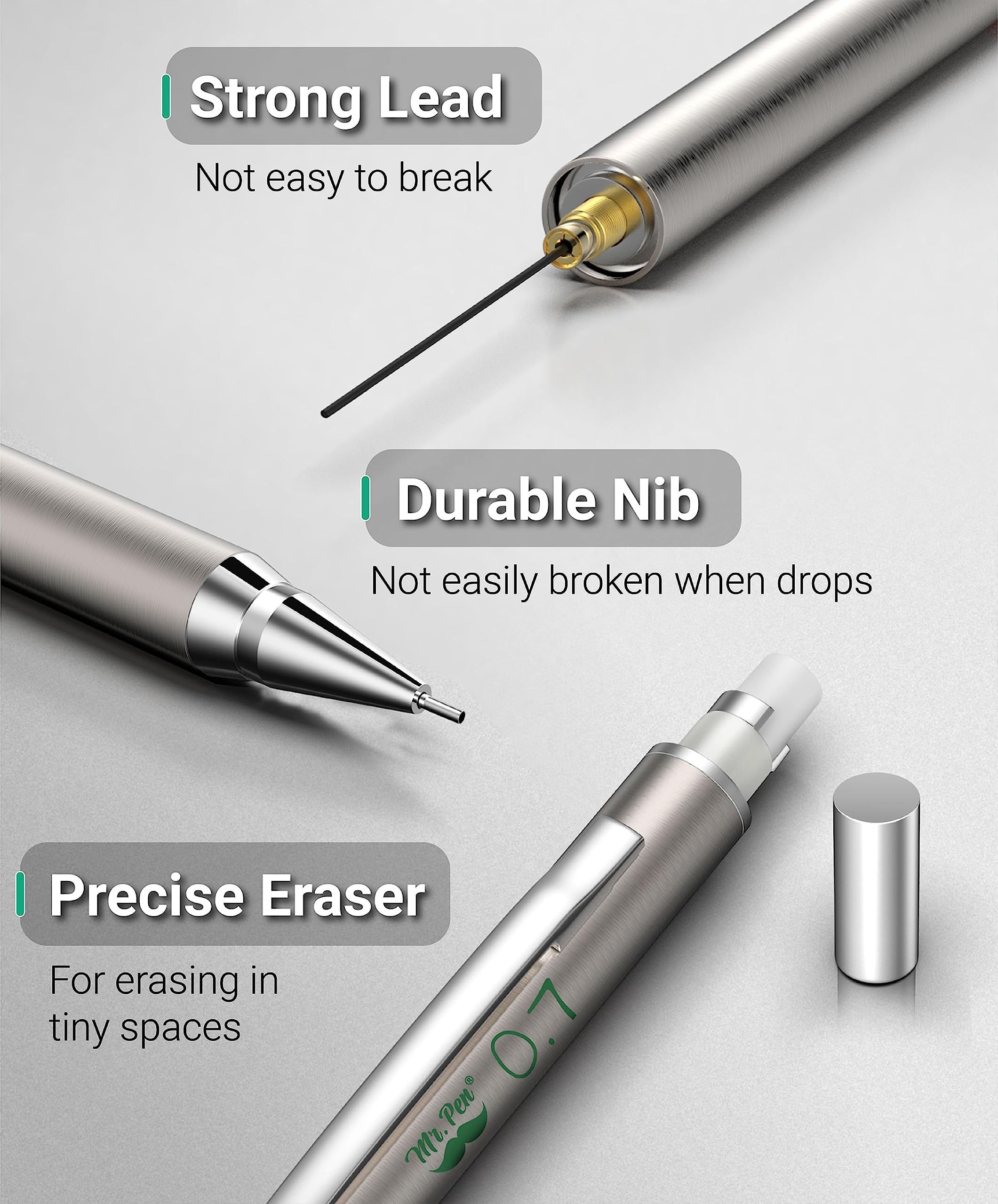 Mr. Pen- Metal Mechanical Pencils, 0.7mm, 2 Pack, Lead Pencil, Metal Mechanical Pencil, Metal Mechanical Pencils 0.7, Drafting Mechanical Pencils, Mechanical Pencil Metal, Mechanical Pencils .7