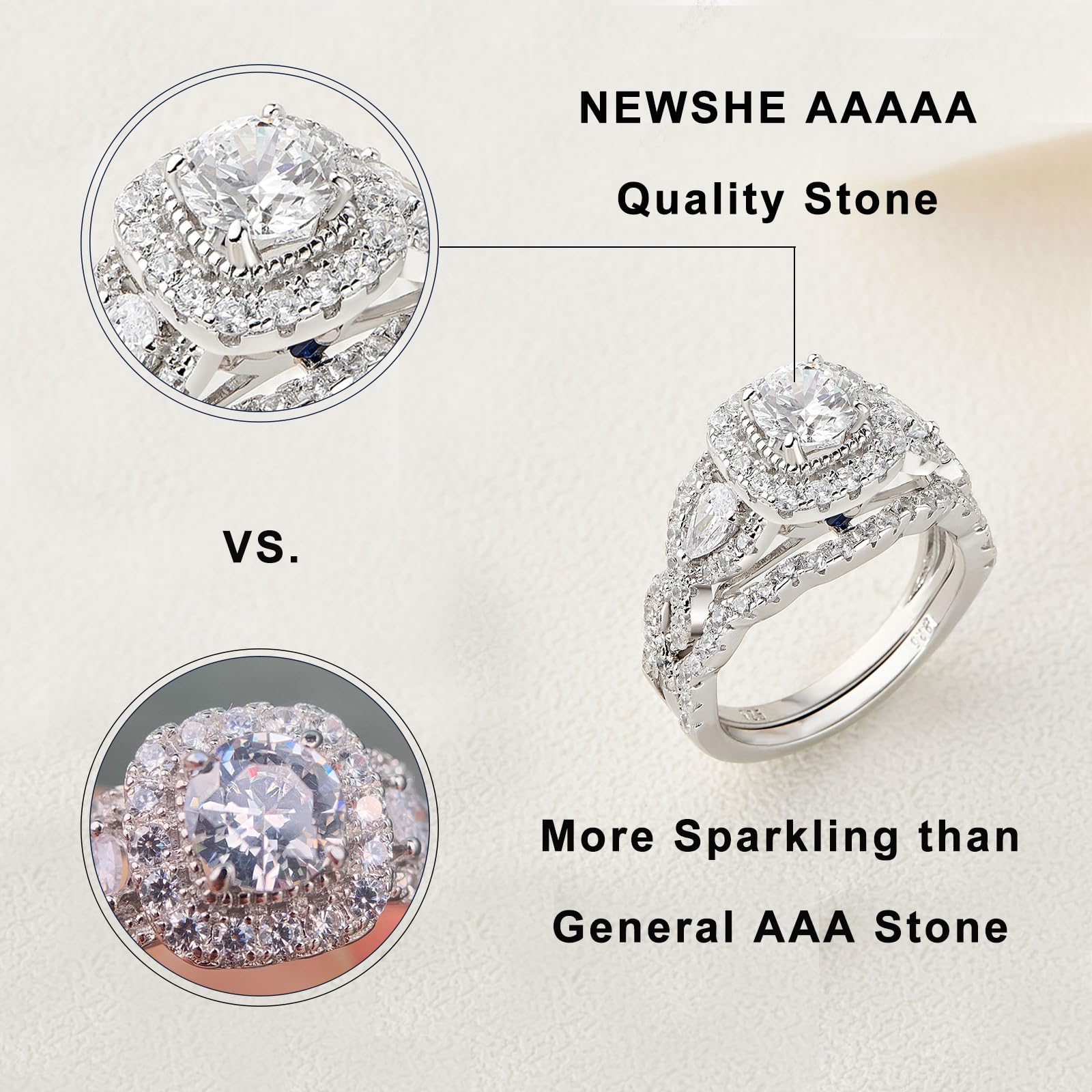 Newshe Engagement Wedding Ring Set For Women 925 Sterling Silver 2.4ct Round Pear White Cz Size 3-13 (Brilliant Round Shape, 8)