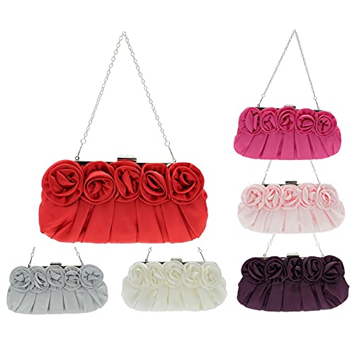 Ro Rox Carrie Retro Vintage Pleat & Roses Evening Prom Party Clutch Handbag Bag - Ivory