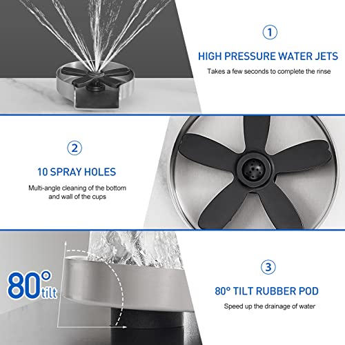 WOJIUBUXIN Glass Rinser for Kitchen Sink Brushed Nickel Cup Cleaner for Bar Sink Baby Bottle Washer Stainless Steel Kitchen Sink Accessories