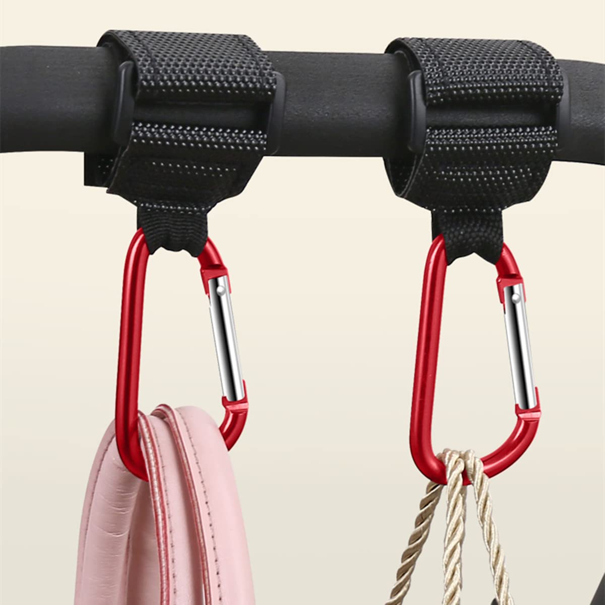 Ymeibe Stroller Hooks, Convenient Baby Stroller Accessories Mommy Bag Organizer Hook, Clips Stroller Diaper Bag to Your Pram or Buggy, 3 Pieces (Purple)