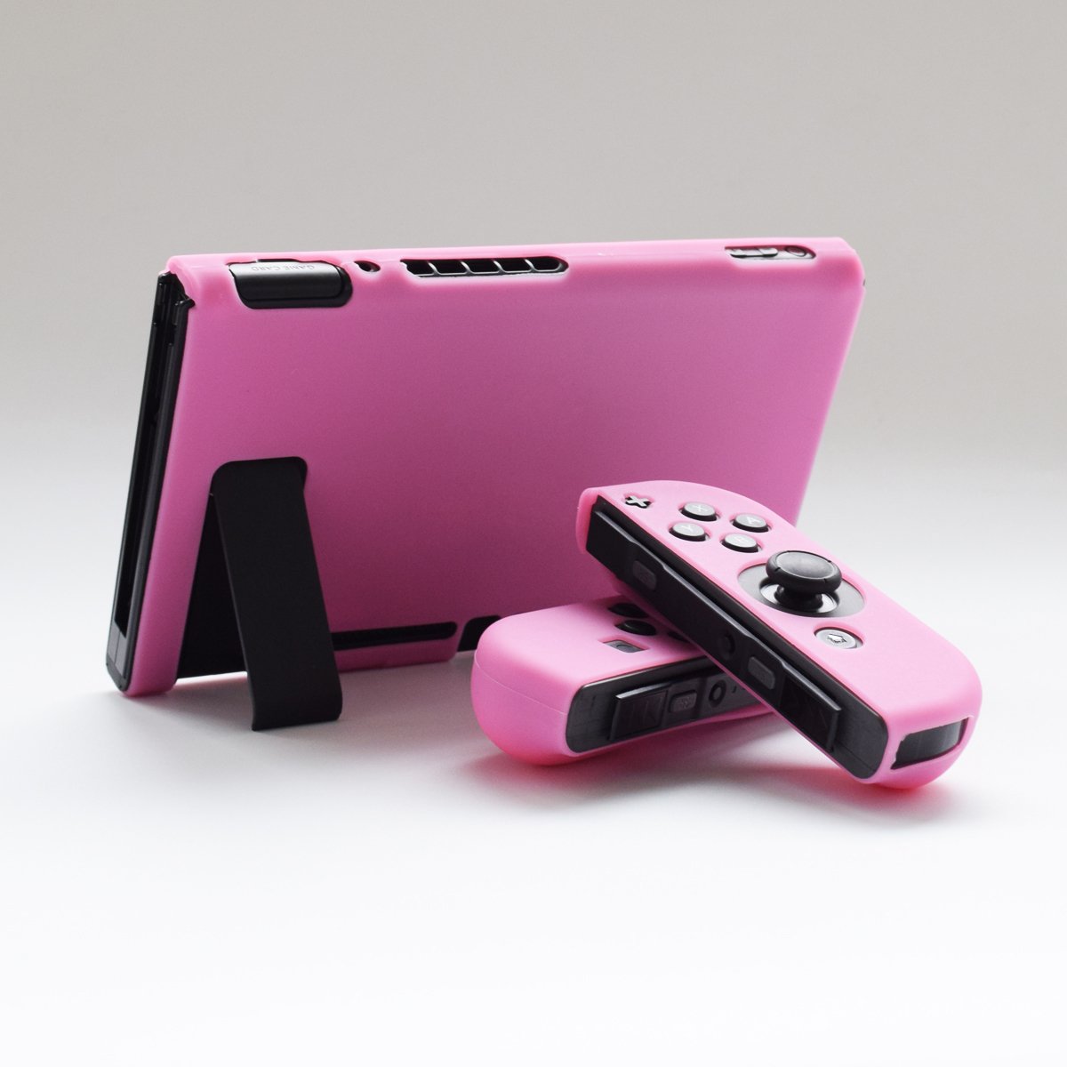 Pandaren Cover Skin Compatible for Nintendo Switch Consoles and Joycon 3in1 Silicone Case with Larger Hand Grip Protector(Pink)(Not for Switch OLED 2021 Model)