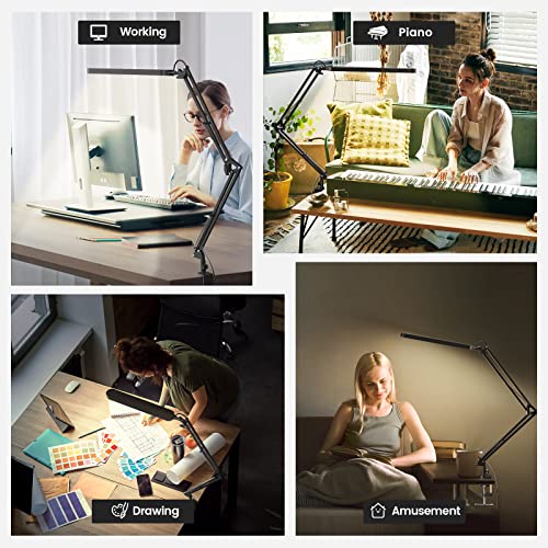 SKYLEO Desk Lamp for Home Office - 33" LED Desk Light - Touch Control - 5 Color Modes X 11 Brightness Levels - 1300ML(112 Pcs Lamp Beads) - Timmer & Memory Function - 12W Metal Clamp Lamp - Black