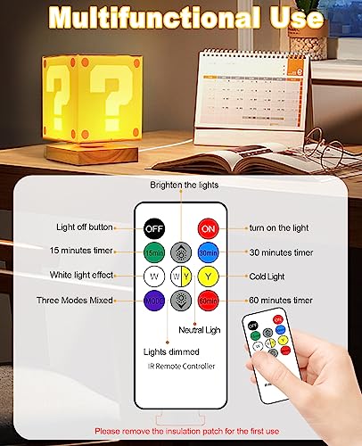 NESIMY Super Bros Table Lamp Night Light for Kids Question Block Decor NightLight Merchandise As Toys Gifts for Kids and Fans