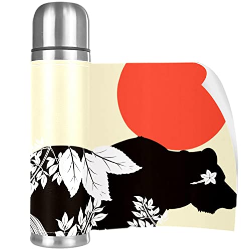 Stainless Steel Leather Vacuum Insulated Mug Bear Thermos Water Bottle for Hot and Cold Drinks Kids Adults 16 Oz
