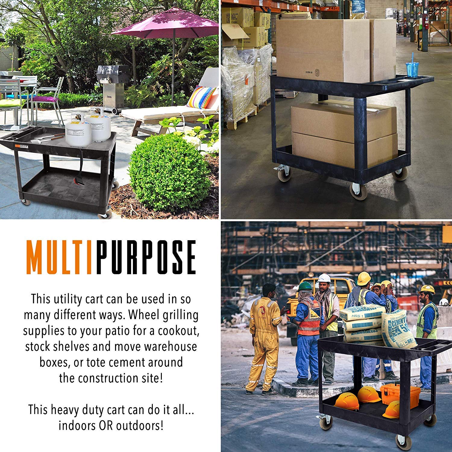 Stand Steady Original Tubstr XL Outdoor Cart with Heavy Duty Wheels - Two Shelf Utility Cart Supports up to 500 lbs, Tub Carts with Deep Shelves and Shock Absorbent Wheels (Black, 45.5in x 24.5in)