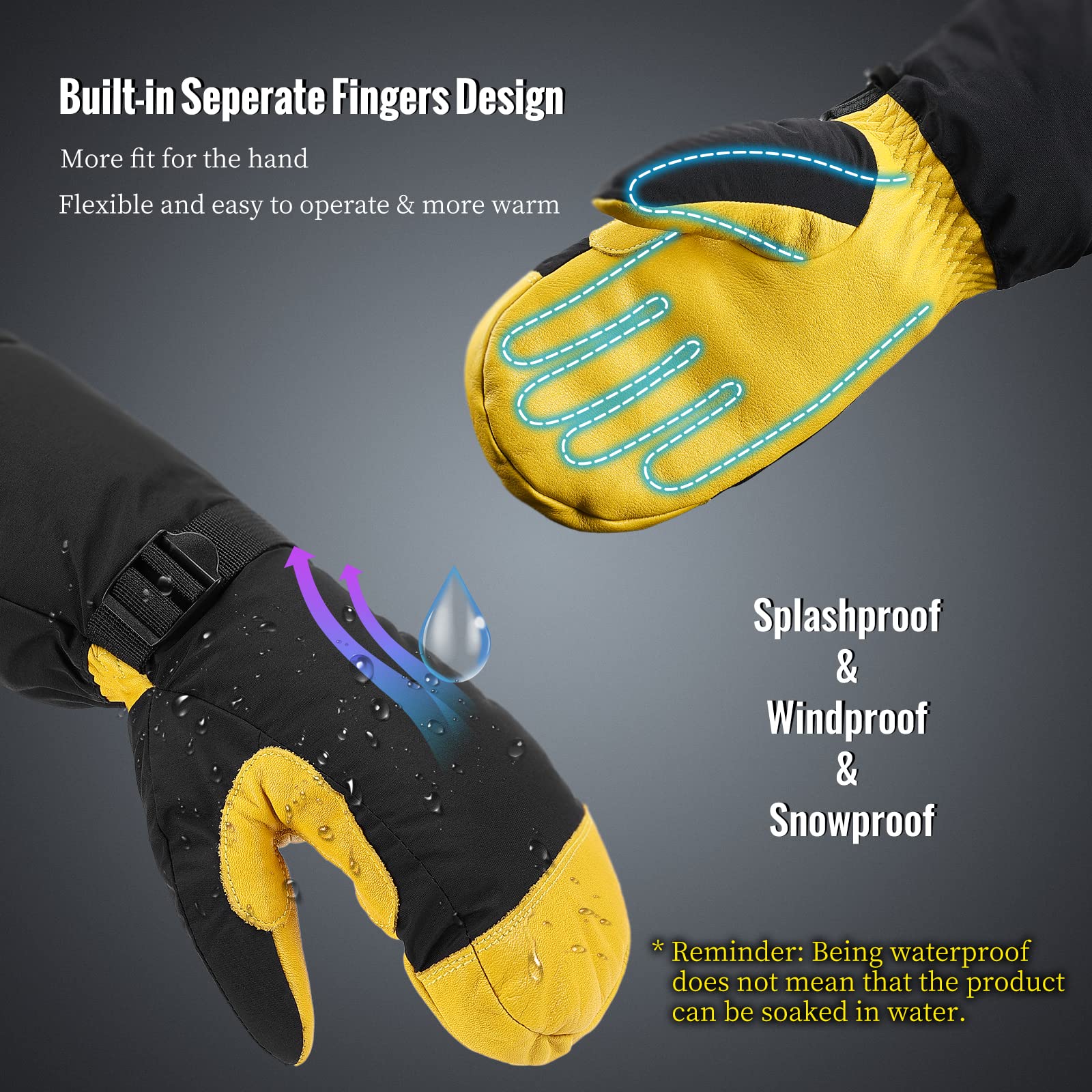 OZERO Winter Ski Gloves Cold Weather Glove Snow Mittens with Thermal Insulation Work Gloves
